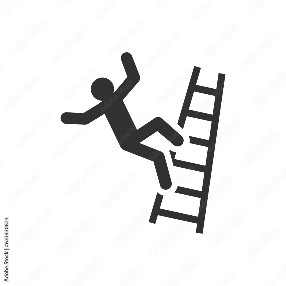 Person falls down the ladder icon. Accident. Falling from a ladder ...
