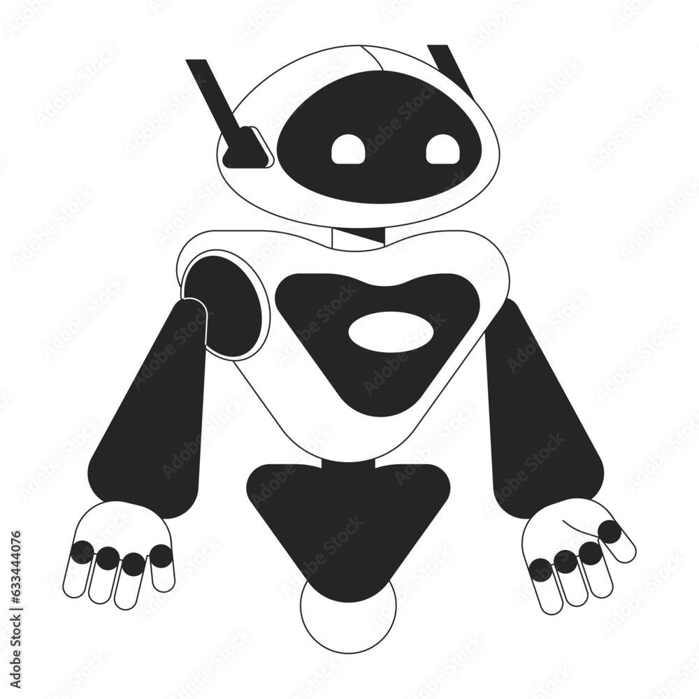 Android robot flat monochrome isolated vector object. AI technology ...