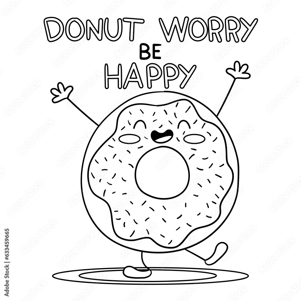 Illustration in black and whiteof a donut with chocolate glaze, with ...