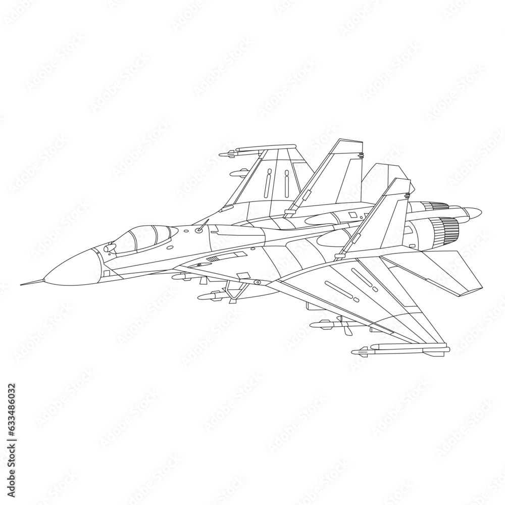 Sukhoi Su-27 Aircraft Outline Illustration. Fighter Jet Su27 Flanker ...