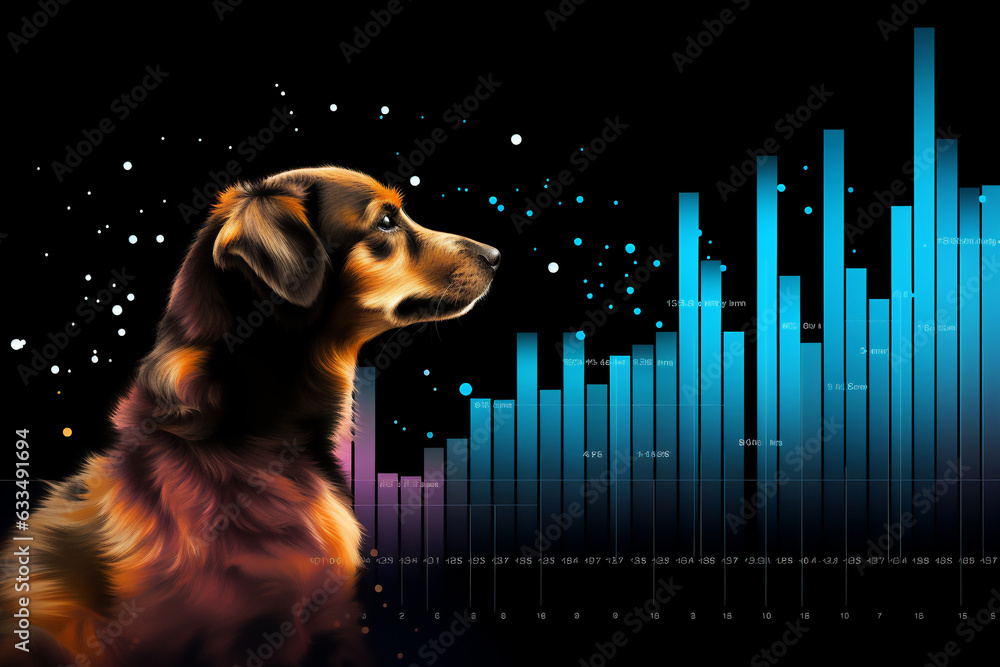Dog background showing awareness of a computer graphic graph and its ...