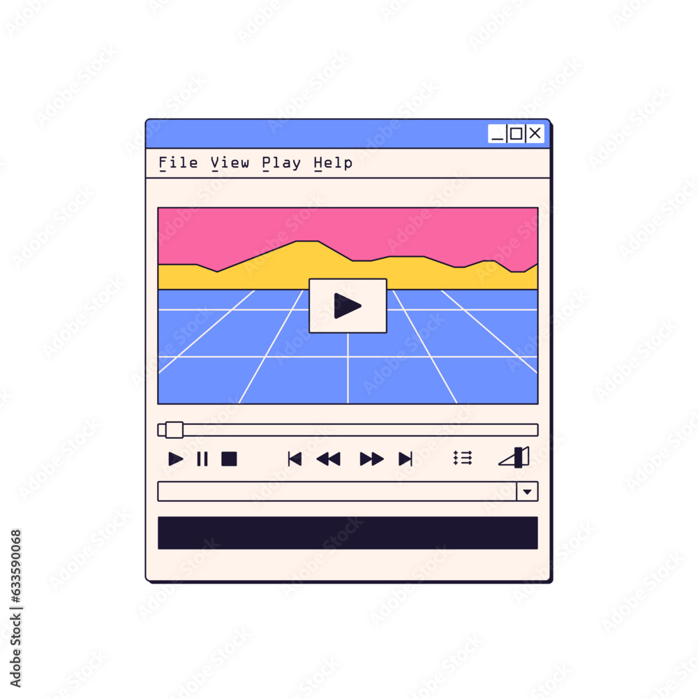 Video player, window interface with buttons in retro 90s style. Digital ...