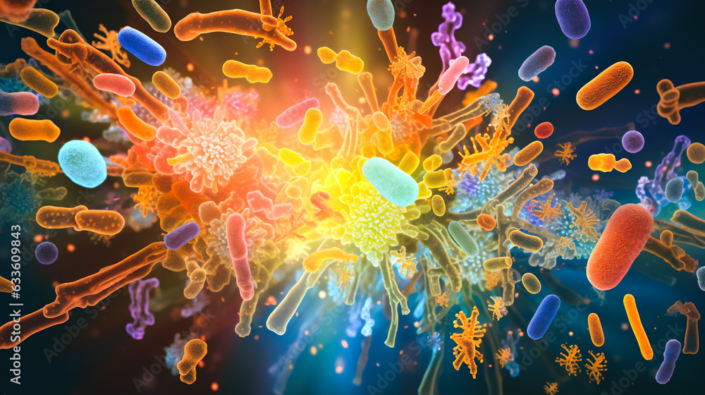 a vibrant microcosm of diverse, colorful bacteria inhabiting the human ...