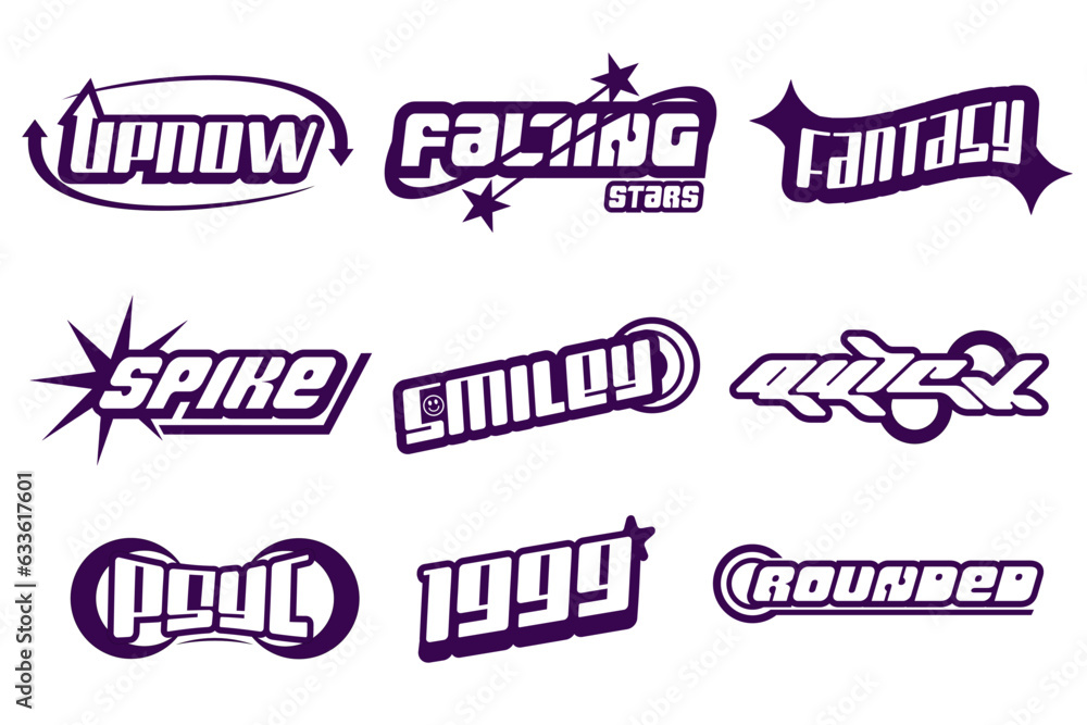 Y2K Logo Graphic Assets frame Design, Lettering design. Big collection ...