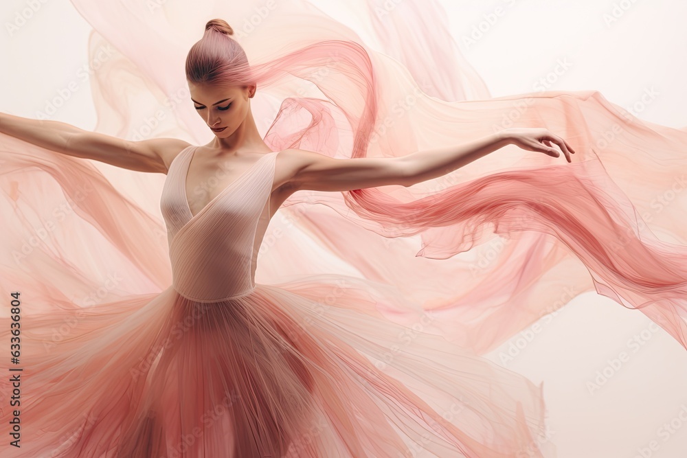 a graceful French ballerina in a minimalist leotard, within a palette ...