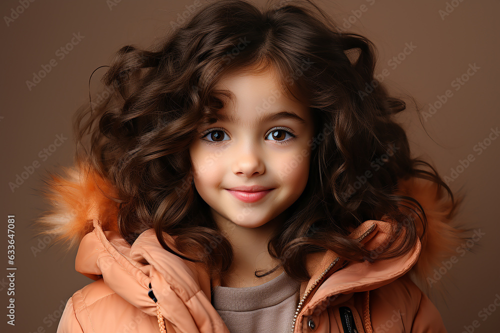 Generative ai studio portrait of cute little brunette girl smiling on ...