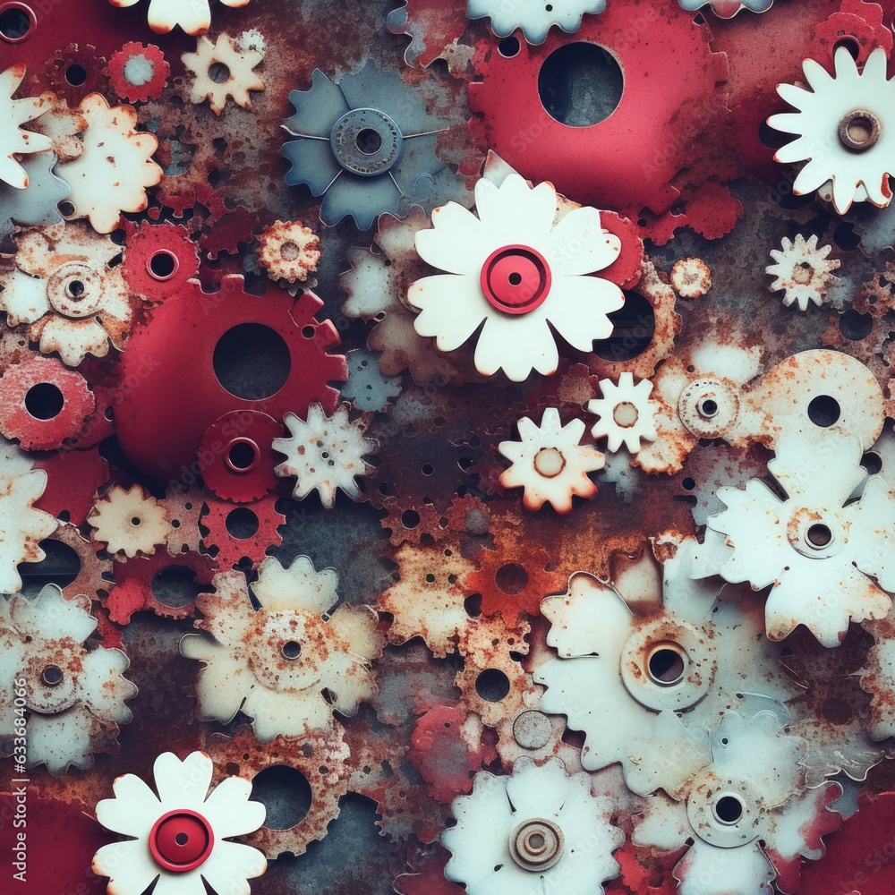 Seamless texture - Rusty red and white metal flowers made from ...