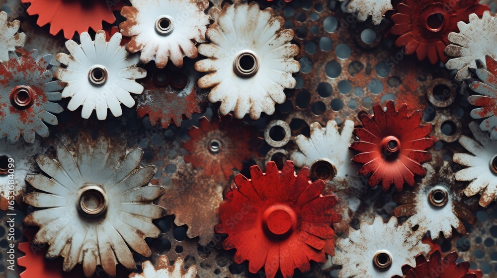 Seamless texture - Rusty red and white metal flowers made from ...