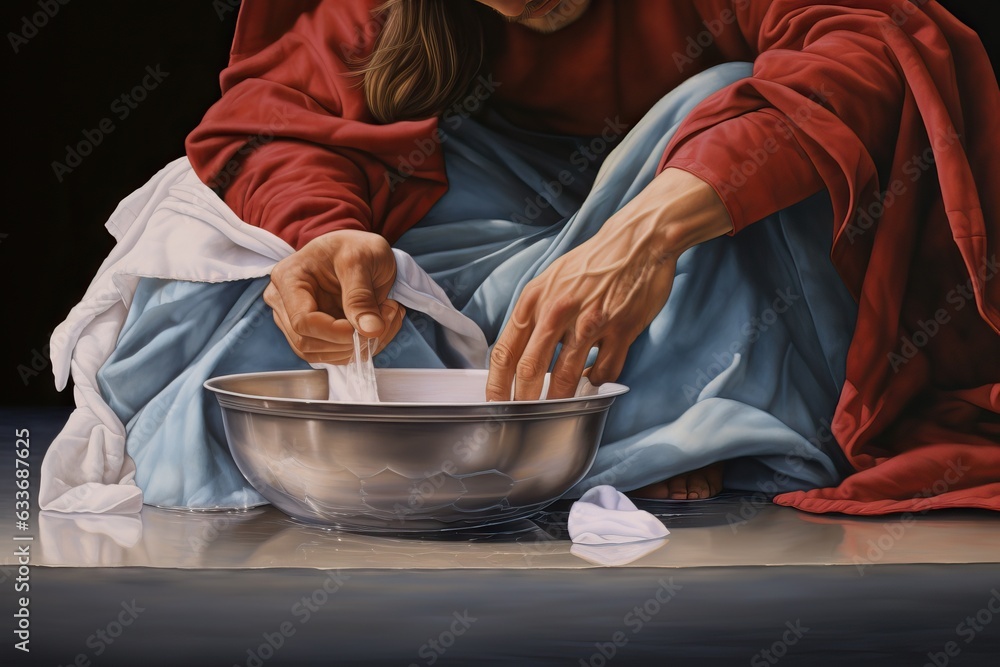 Sacred Echoes in Art: Hands, Feet, Water Bowl, and Towel Form a ...