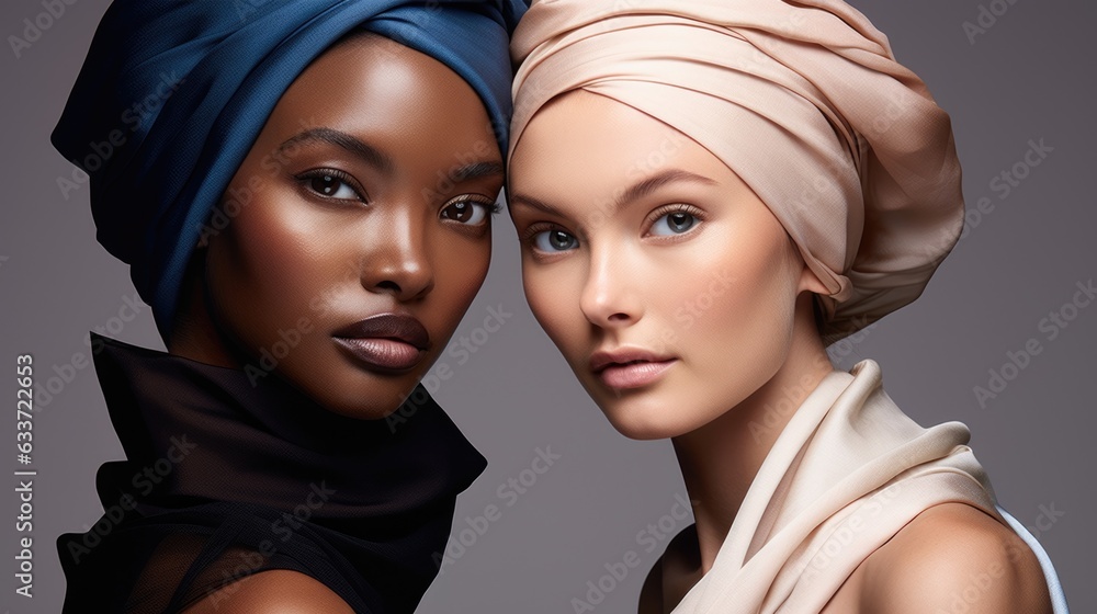 Beauty portrait of diverse women with different skintone. Multinational ...
