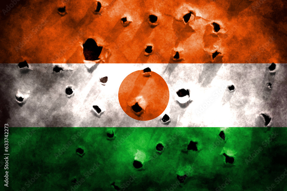 Niger flag double exposure. Symbol depicting a coup d'état. Niger coup ...