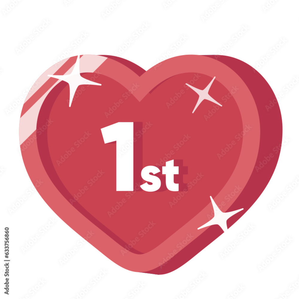 1st anniversary badge with 3d heart view, isolated background. One-year ...