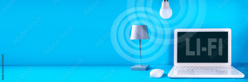 Li-Fi fast internet wireless connection concept, new lightening device ...