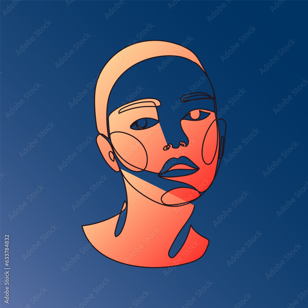 Line Lineart Woman Portrait Doodle Curve Line Head Face Gradient ...
