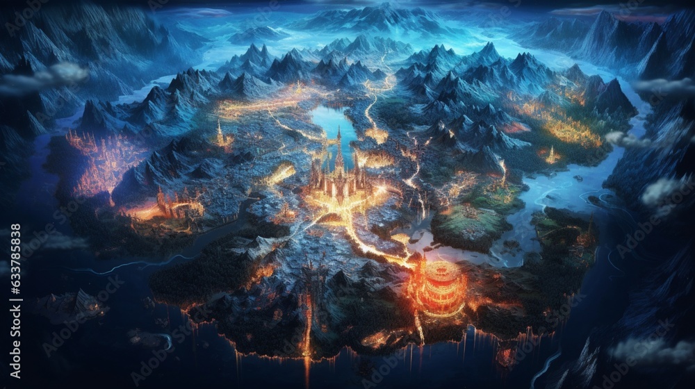 a map of a fantasy world thunder fire water ice lighti.Generative AI ...