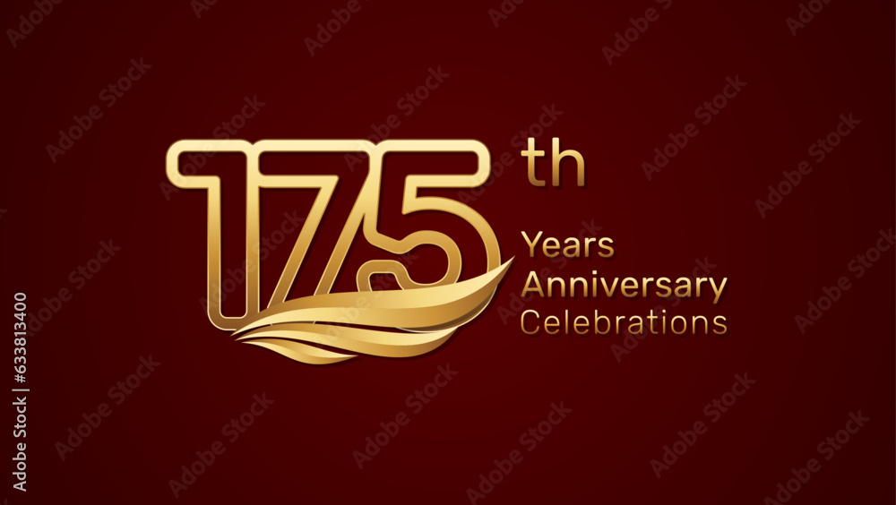 175th anniversary logo design with double line number style and golden wings, vector template ...