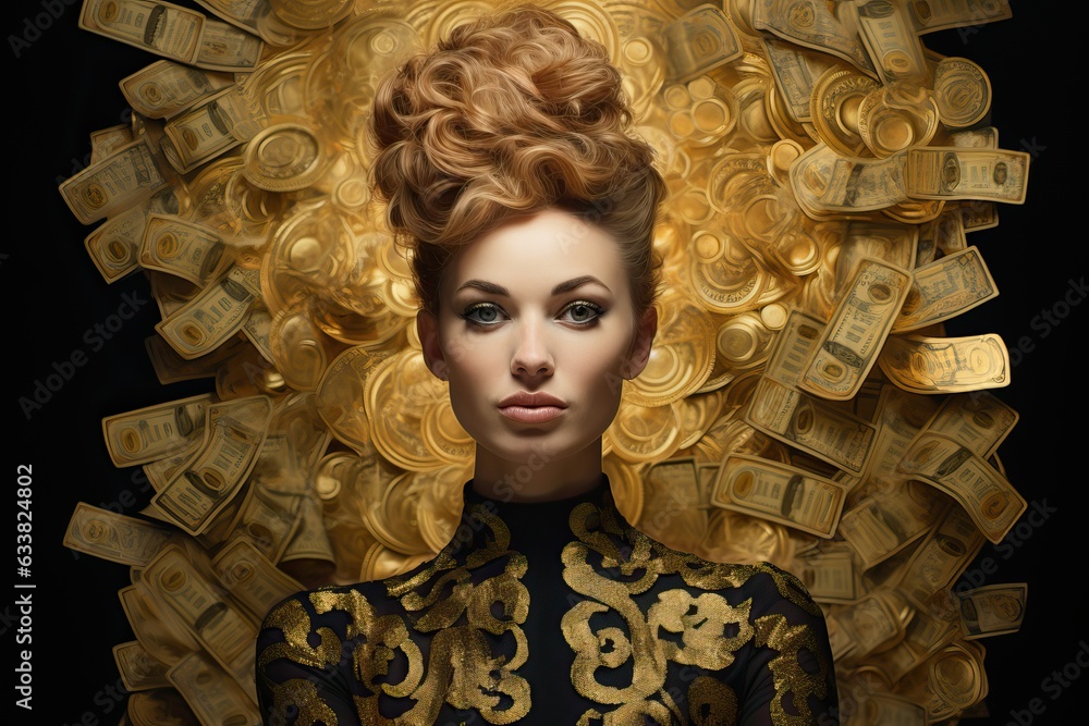 Стоковое фото «Successful luxury, chic, rich woman with flying dollar ...