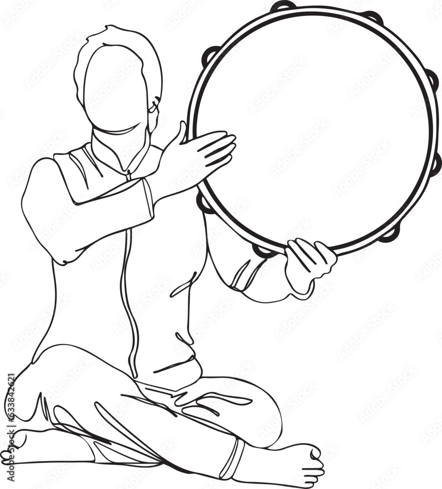 Hand-Drawn Cartoon Indian Man Playing Dafli Traditional Instrument ...