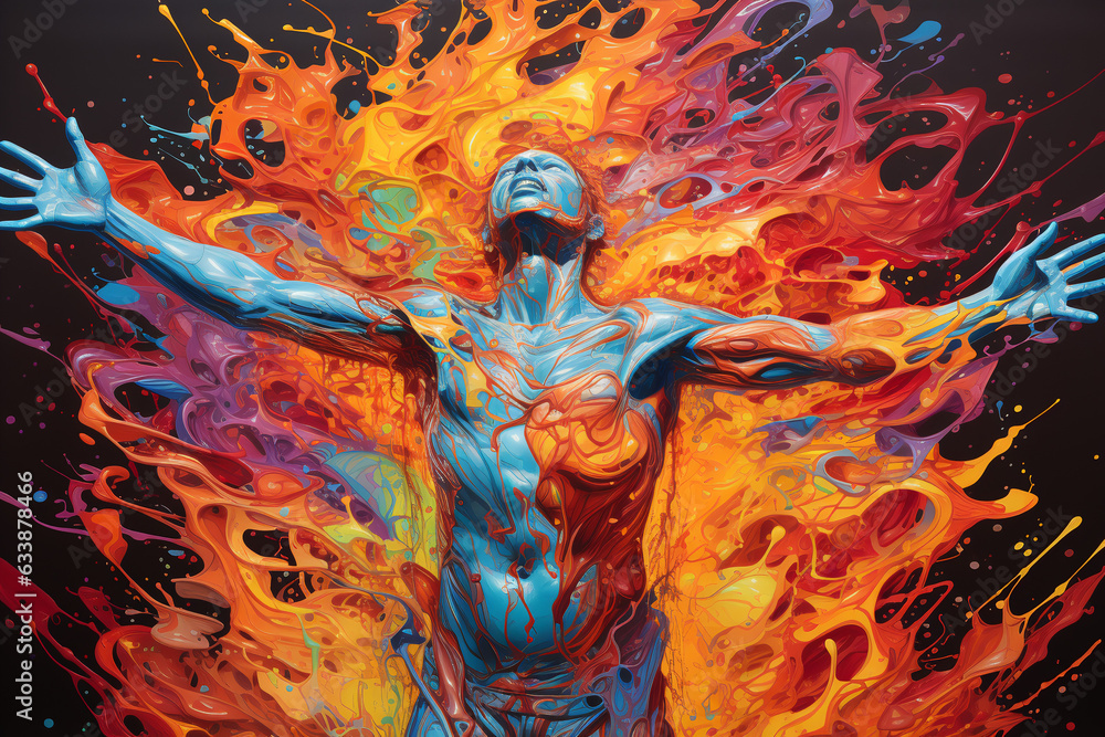 Body Art Fusion: Vibrant Anatomical Illustration, Paint Splash Display ...