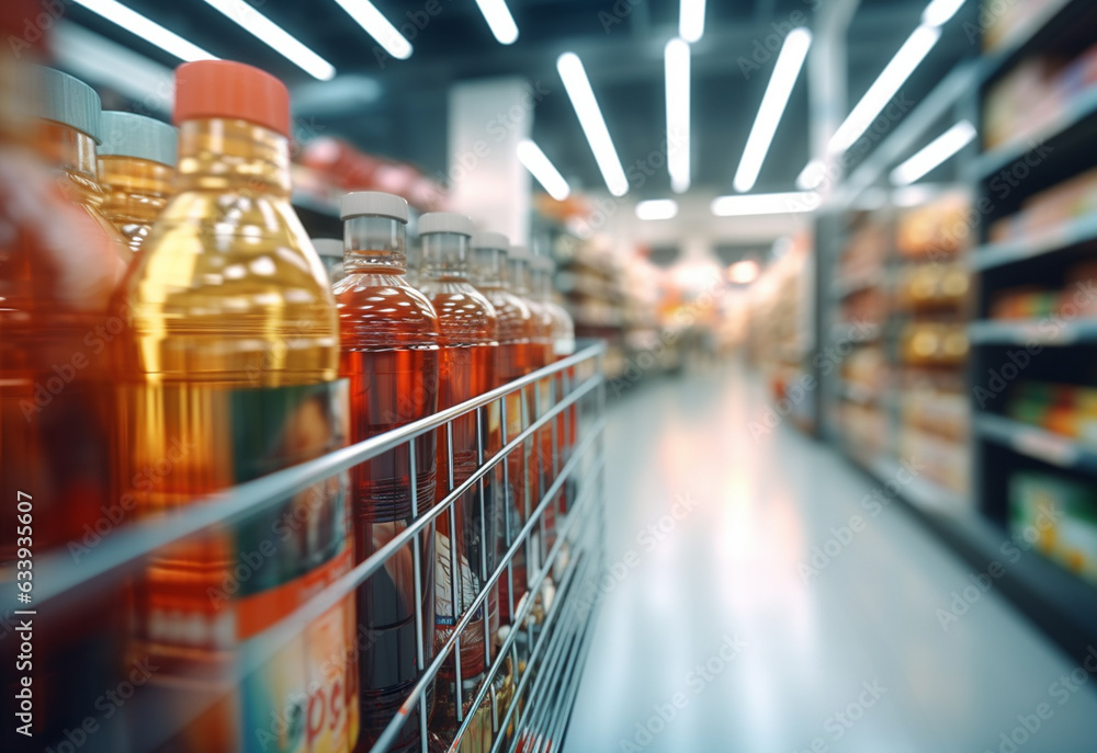 Blurry shopping shelves in supermarkets and department stores realistic ...