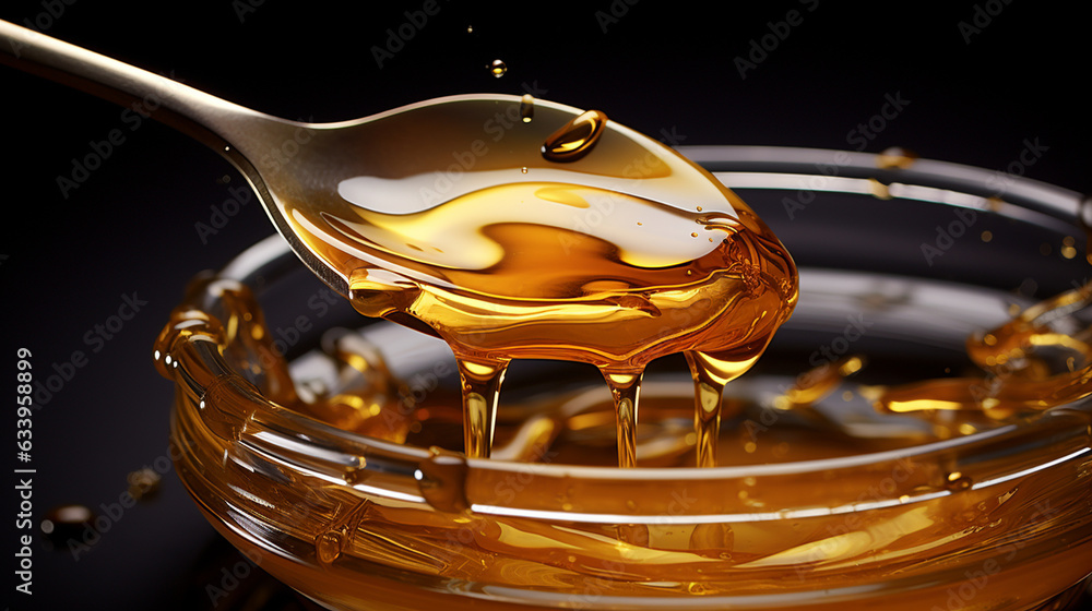 Liquid Gold: A droplet of honey slowly dripping from a honey dipper ...