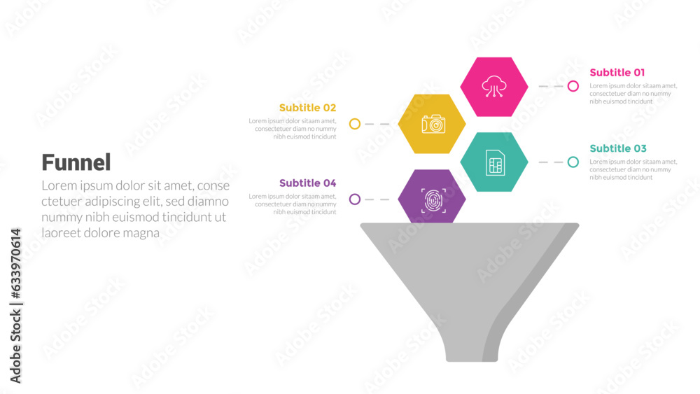 funnel shape infographics template diagram with honeycomb and funnels ...