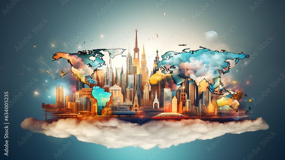 Education and Intelligence Collage with Global Travel Theme, bulb ...