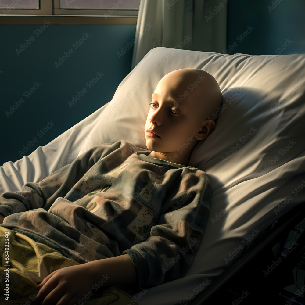 Ilustración de Stock Little boy in a hospital bed, sick with Cancer ...