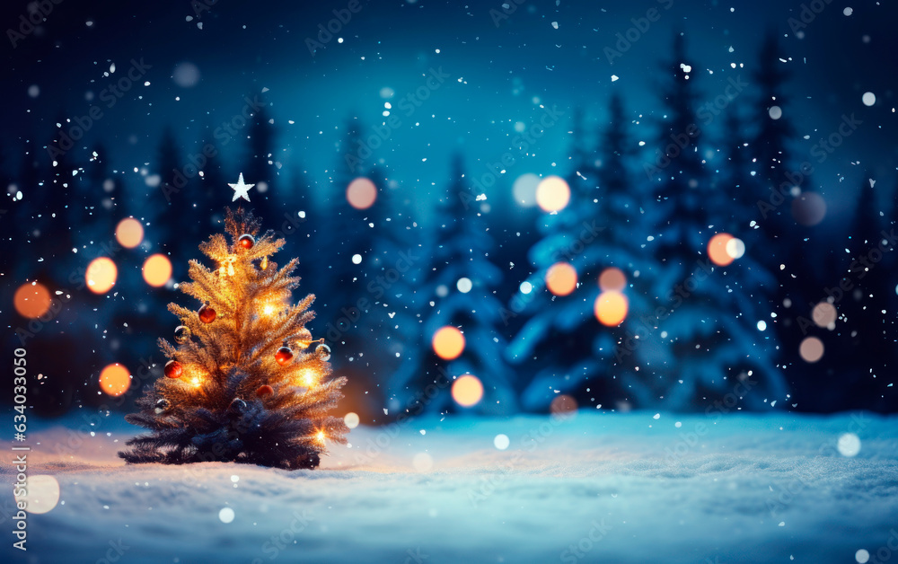 Beautiful tiny and snowy Christmas trees for wallpaper with copy space ...