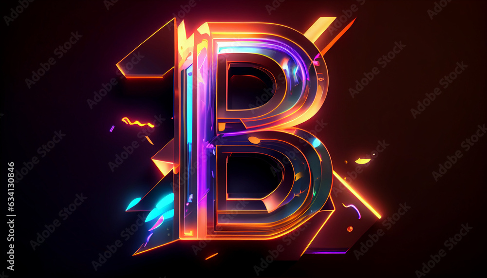 Beautiful abstract futuristic neon letter B logo, background with ...