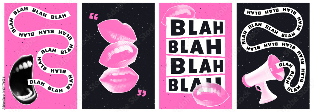 Trendy posters set with halftone collage elements. Gossip concept ...