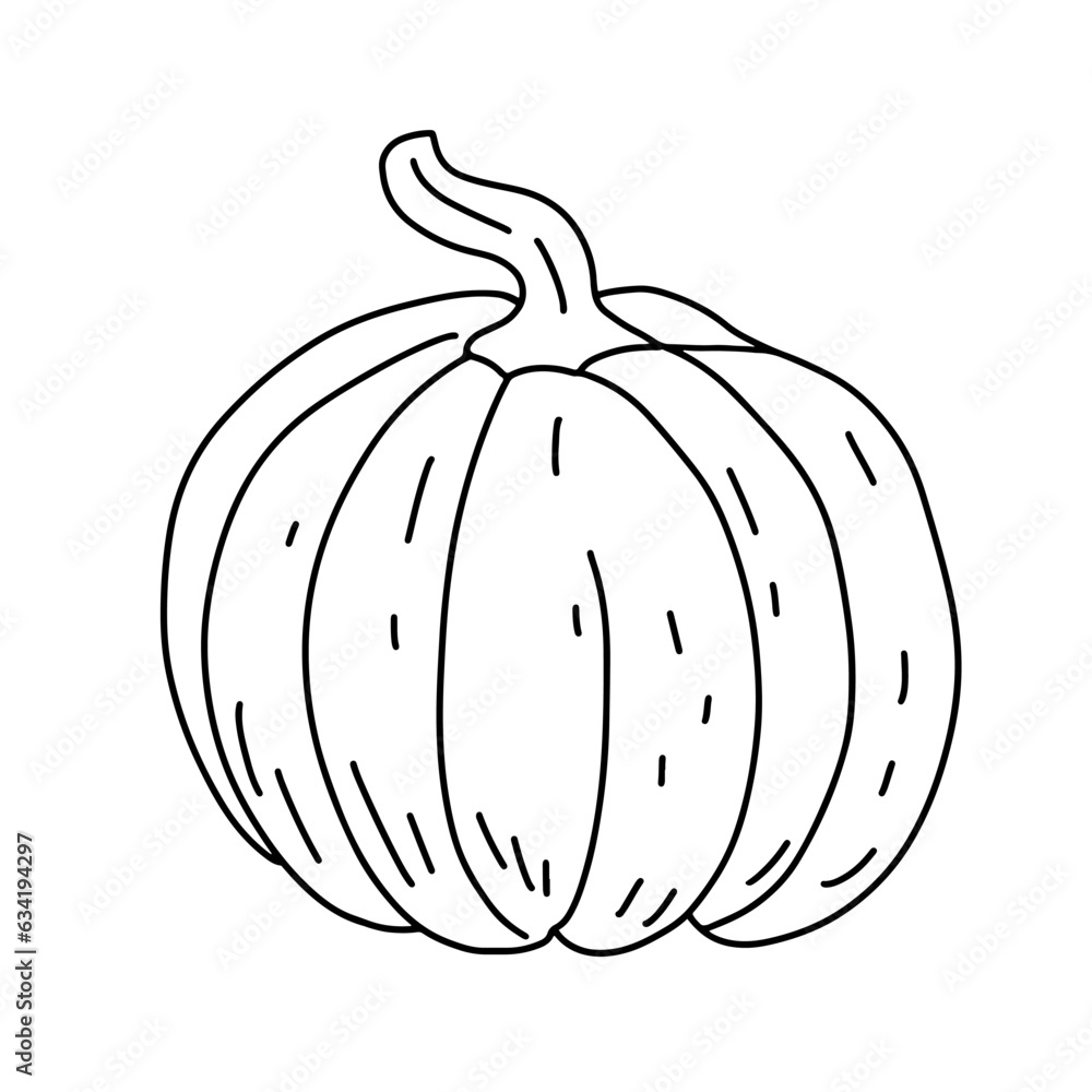 Pumpkin doodle line art. Coloring page element. Harvest Thanksgiving ...