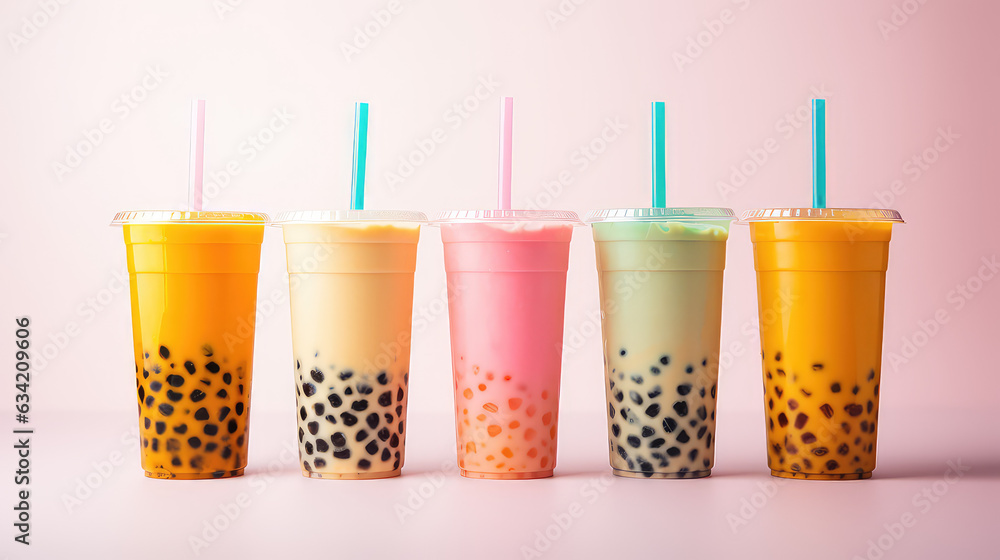 Commercial photography, variety of bobba bubble milk tea in transparent ...