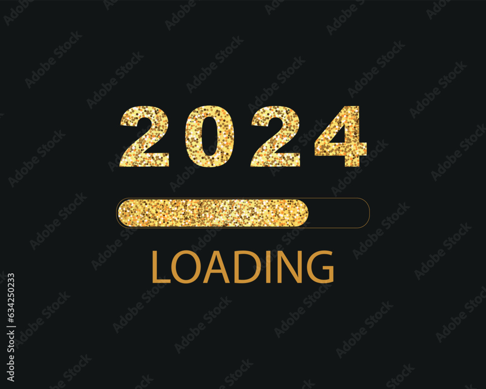 2024 New Year countdown loading. Loading bar with golden glitter 2023 ...