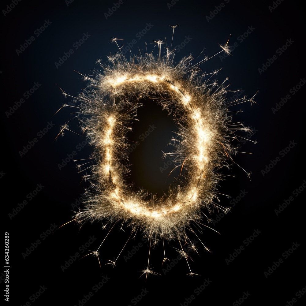 number zero made of sparkling sparklers on black background - created ...