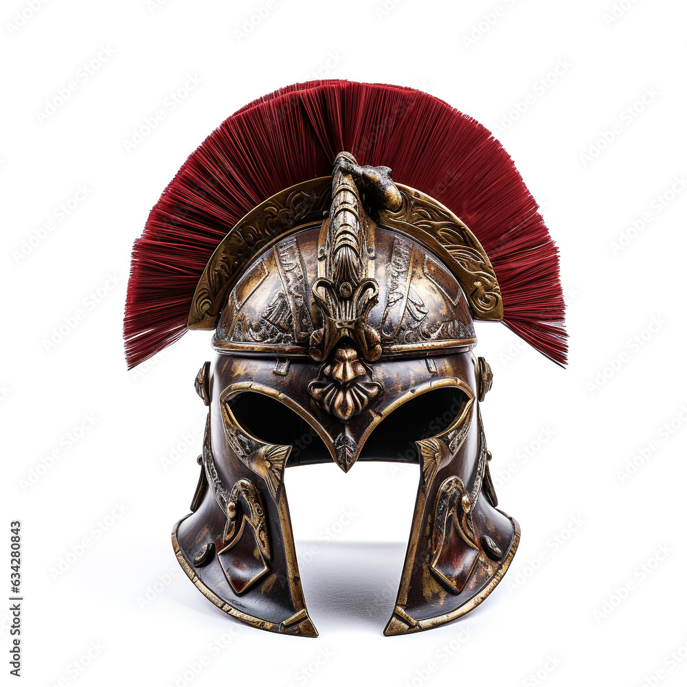 Roman army helmet and gladiator isolated on white background. Its ...