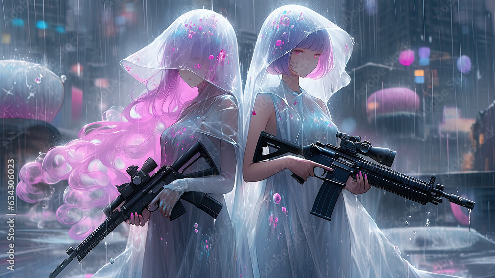 Female soilders with futuristic high tech weapons defending their home ...