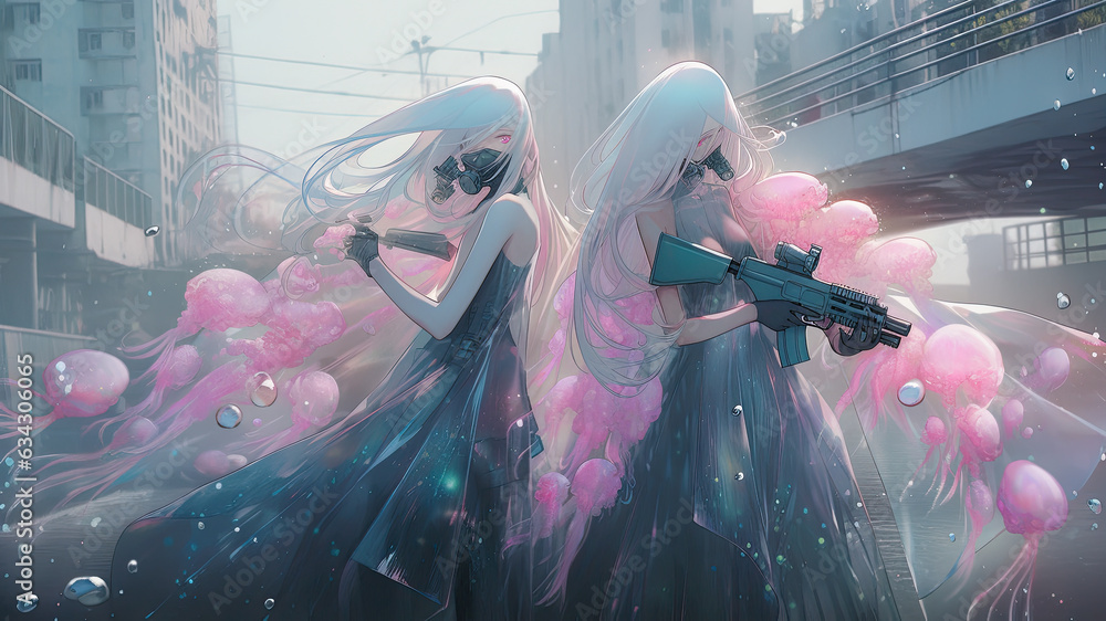 Female soilders with futuristic high tech weapons defending their home ...