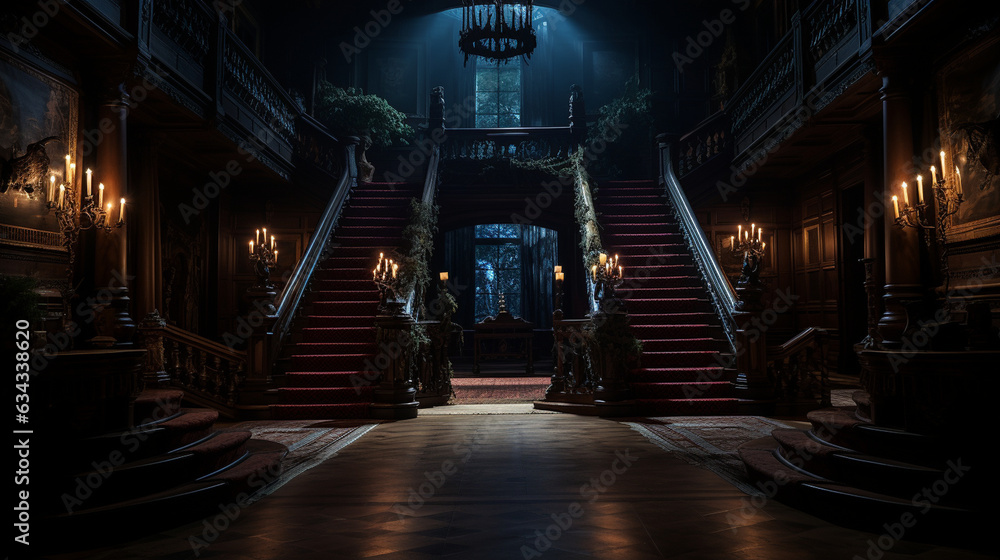 Stockillustrationen Spooky Mansion Interior: A peek inside a spooky ...