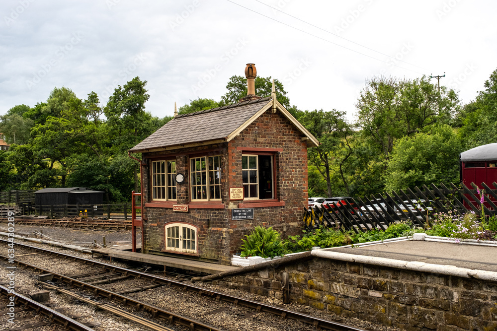 Traditional signal house in Goathland station on the North York Moors ...