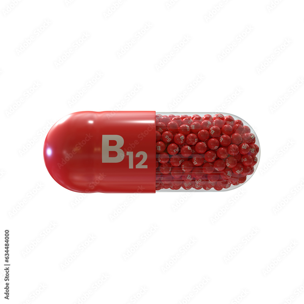 Vitamin B12 With Red Capsule, Granules and White Background Stock ...
