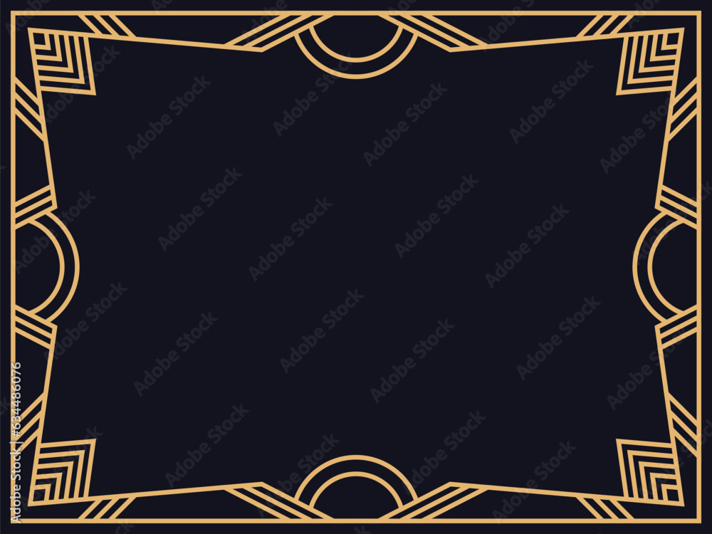 Art deco frame. Vintage linear border in gold color on a black ...