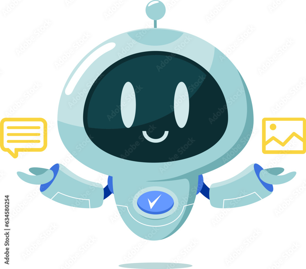 AI Robot Chat Bot Cartoon Character Creates A Files. Vector ...