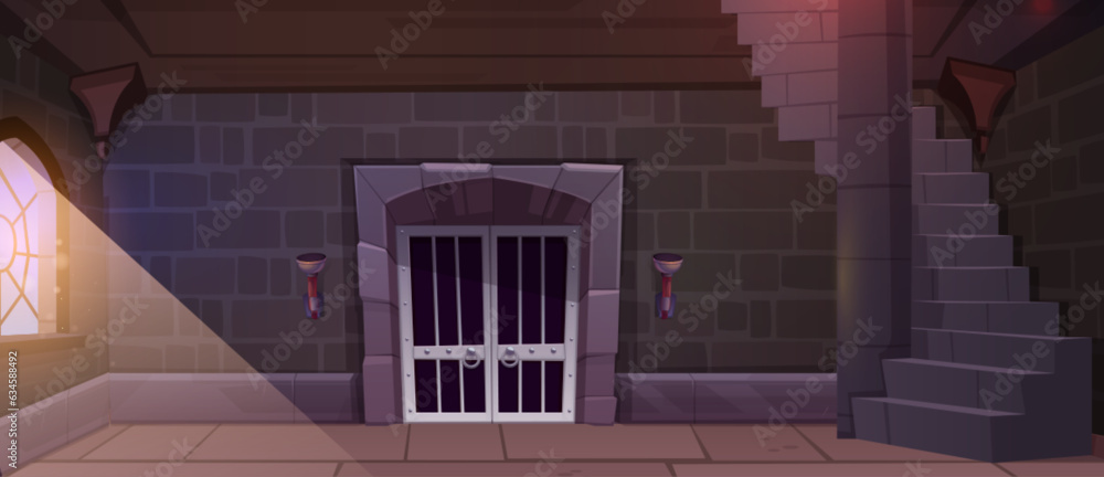 Prison dungeon in medieval castle. Vector cartoon illustration of stone ...