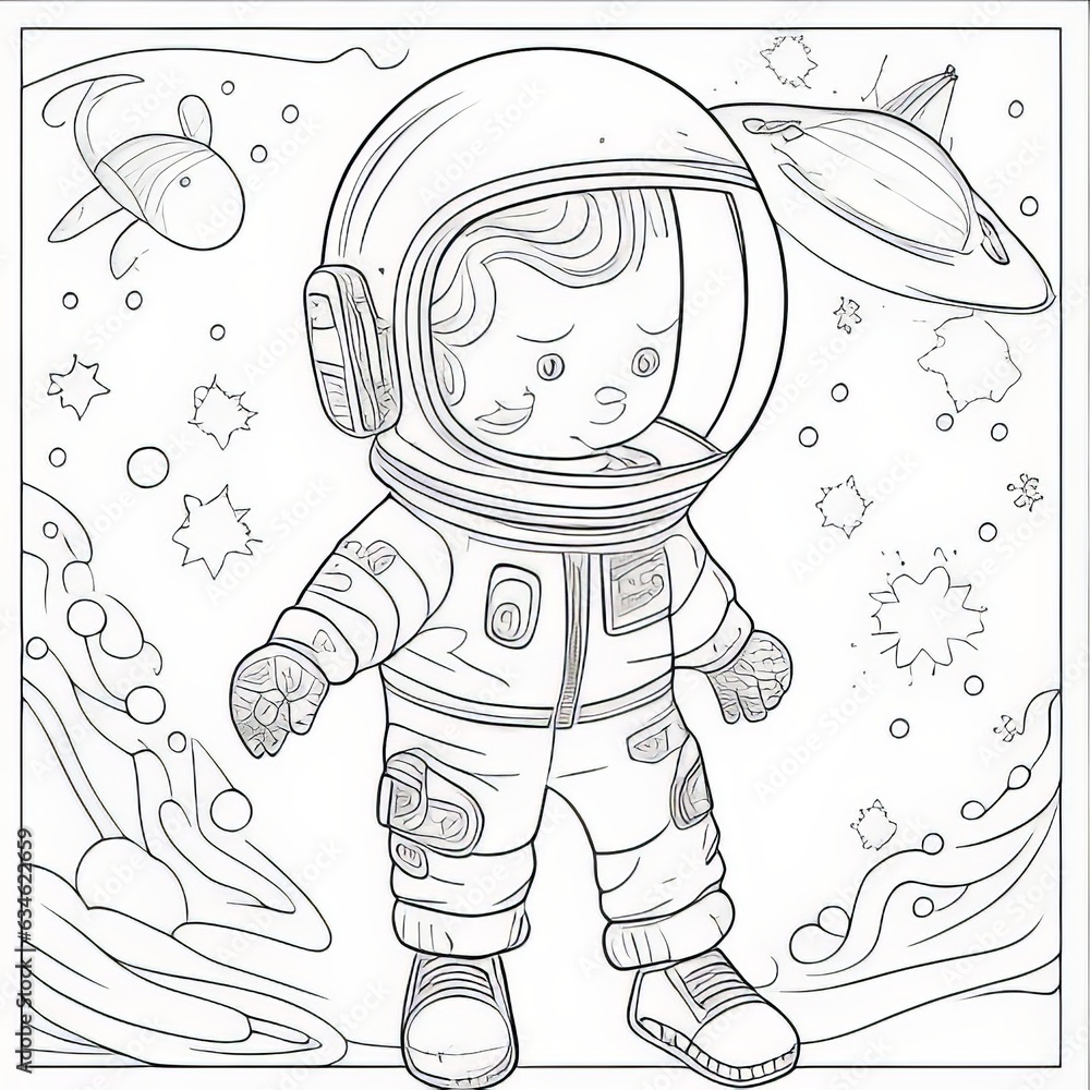 Space-Themed Coloring Page for Kids: Astronauts and Cosmic Adventures ...