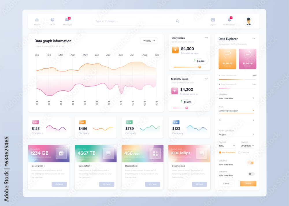 Infographic dashboard. UI UX design with graphs, charts and diagrams ...
