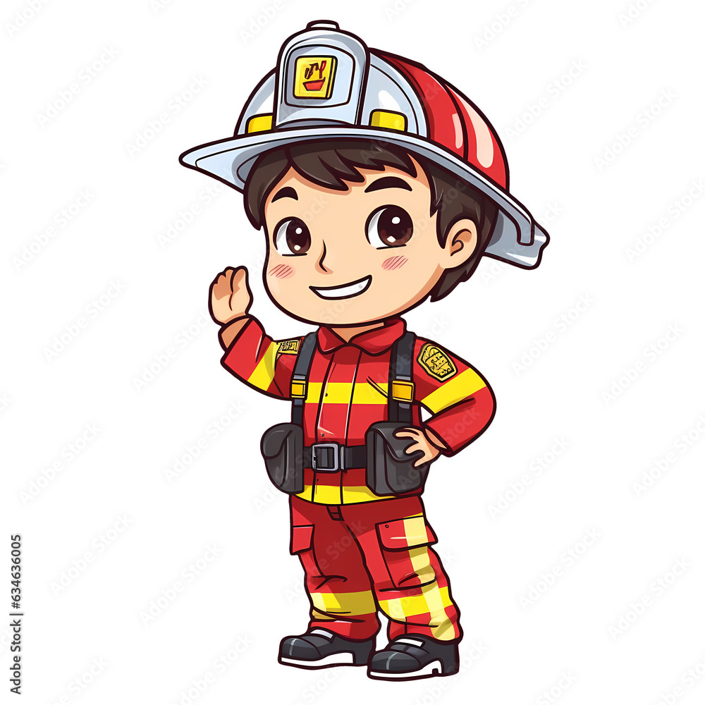Cute Fireman Clipart Illustration Stock Illustration | Adobe Stock