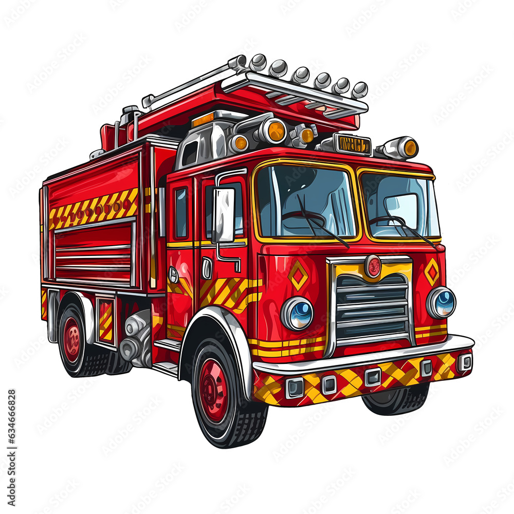 Cute Fire Truck Fireman Clipart Illustration Stock Illustration | Adobe ...