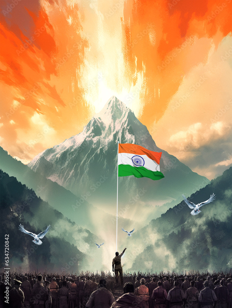 India Independence Day banner with freedom fighters and Indian flag ...