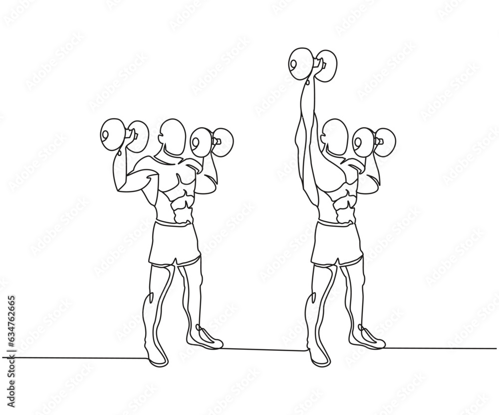 Стоковое векторное изображение «Dumbbell Shoulder Press exercise Line ...